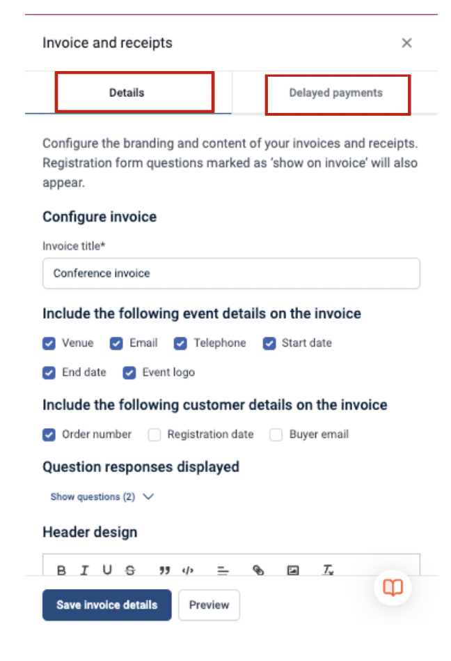 How to configure invoices and receipts for Delegate Registration